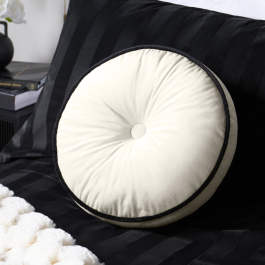 OHS Velvet Round Shaped Cushion - Cream/Black