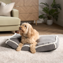 OHS Rectangular Sherpa Bind Mat Pet Bed, Grey/White - Large