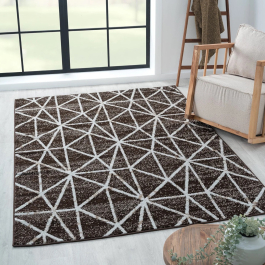 OHS Geometric Print Binded Rug - Brown