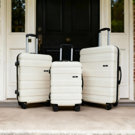 OHS 4 Wheel Hard Shell Suitcase, Cream - 3 Pack
