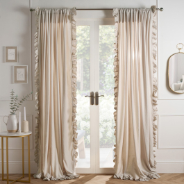 OHS Frill Voile Curtains (Pair) - Beige